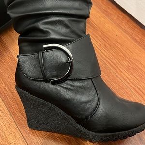 TOP Moda | Shoes | Never Worn Top Moda Buckle Black Wedge Boots | Poshmark